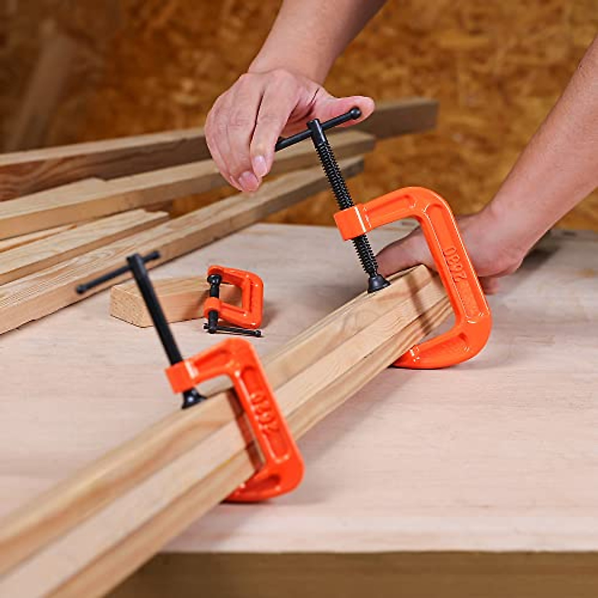 PONY Malleable Iron C-Clamp Set, 3-Piece, (1", 2", 3") Orange