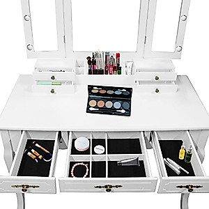 ENSTVER Vanity Set with 10 Hollywood LED Light Bulbs,Makeup Table with Stool and Mirror,6 Organization 7 Drawers,Dressing Table for Bedroom,Pure White