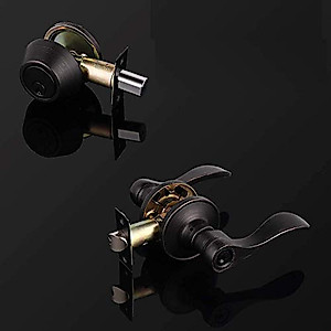 Keyed Entry Door Lock Set, Keyed Alike Single Cylinder Deadbolt with Wave Style Lever, Oil Rubbed Bronze Reversible Leverset for Bedroom, Front Door, Office 4 Pack