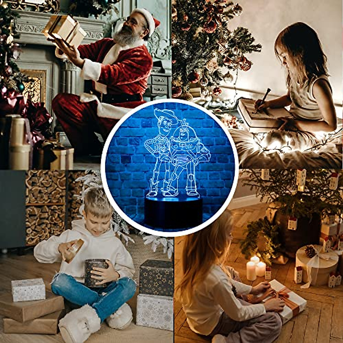 Cartoon Story Sheriff Woody and Buzz Lightyear Anime Figure 3D Optical Illusion LED Bedroom Decor Sleep Night Light with Remote 7 Colors Acrylic Table Lamp Birthday Gifts for Kids