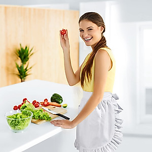 Geyoga Women's Waist Apron Cooking Apron Kitchen Waitress Apron Maid Apron Costume Apron (White,Waist Style)