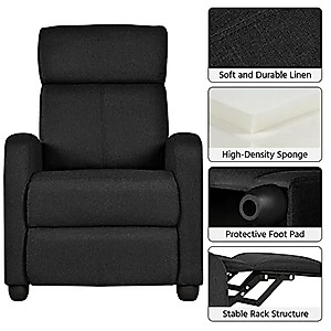 Yaheetech 2-Seat Fabric Pushback Recliner Chair with Thick Seat Cushion and Backrest Reclining Chair for Living Room Home Theater Matte Black
