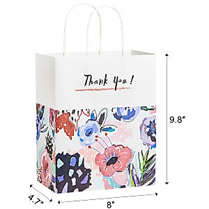 SUNCOLOR 25 Pieces 10" Paper Thank You Gift Bags with Handle