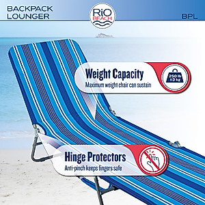 Rio Beach Portable Lay Flat Folding Backpack Beach Lounge Chair with Backpack Straps and Storage Pouch, Orange and Green