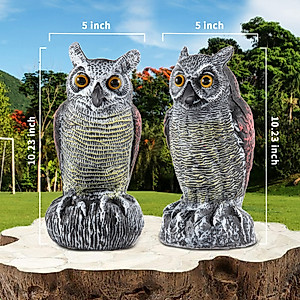 Hedoc 2 Pack Fake Owl Decoys to Scare Birds Away from Gardens and Rooftop, Long-Eared Owl Bird Deterrents, Nature Scarecrow Plastic Owls Pest Repellent, Owl Statue for Garden Decor, Yard Decoration