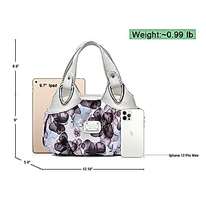 SMOOZA Luxury Handbags Flower Design Top-handle Ladies Handbag Women Shoulder Bags PU Leather Messenger Purse Bag Female Tote (White Pink)