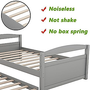 Anwickmak Wooden Twin Daybed with Trundle, Trundle Bed Twin, Modern Platform Day Beds Frames for Kids,Teens,Boys,Girls,Solid Wood Slat Support,Noiseless,No Box Spring Needed,Easy Assemble (Grey)