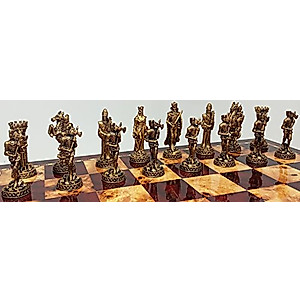 Medieval Times Crusades Knight Pewter Metal Chess Men Set Antique Gold and Silver Finish - NO BOARD