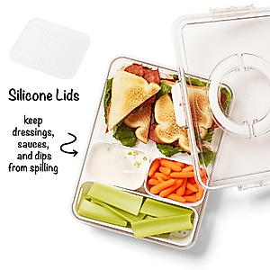 Gorgania 2 Pack Divided Serving Tray with Lid and Handle, Travel Snack Box Charcuterie Container for Portable Snack Platter, 8+4 Compartments Stackable Clear Snack Tray for Veggie, Candy, Nuts