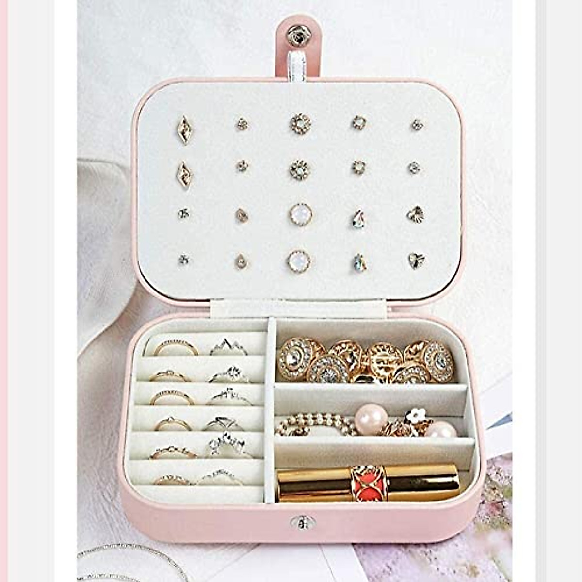 ZZYINH AN207 Jewlery Box Portable Jewelry Case Multi-Function Large Capacity Jewelry Storage Ear Stud Earrings Ornament Jewlery Box Small Jewelry (Color : Pink)