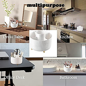 Large Capacity Rotating Makeup Organizer 360 Degree Brush Organizer with 5 Slots Makeup Brush Holder for Vanity Decor Bathroom Countertops Cosmetic Display Cases (White)