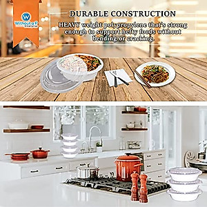 BULK White BIG Container REUSABLE Bowl Meal Food Prep Round Microwavable Heavy Weight bulk Container with Lid, Reusable Plastic (48, Circular, 150, WPC48-150pk)