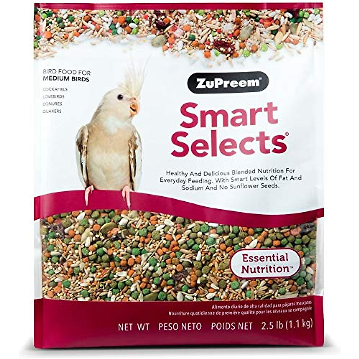 ZuPreem Smart Selects Bird Food for Medium Birds, 2.5 lb (Pack of 2) - Everyday Feeding, Cockatiels, Quakers, Lovebirds, Small Conures