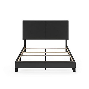 FURINNO Pessac PU Leather Upholstered Platform, Queen, Black