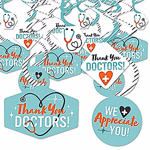 Big Dot of Happiness Thank You Doctors - Doctor Appreciation Week Hanging Decor - Party Decoration Swirls - Set of 40