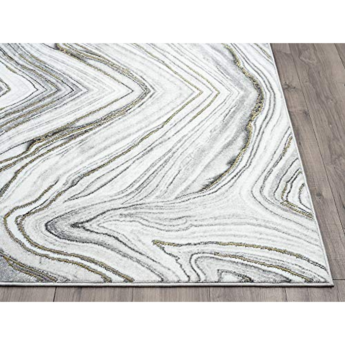 Abani Rugs Contemporary Granite Grey & Gold Bedroom Rug - Modern Swirl Design Non-Shedding 6' x 9' Area Rug