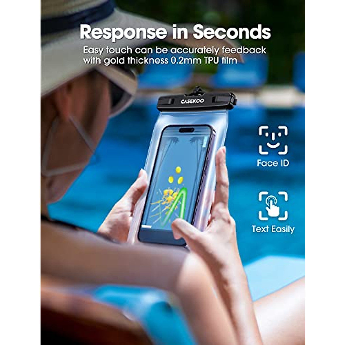 CASEKOO [Never Leak & Anti-Lost] Floating Waterproof Phone Pouch [Ultra Large Back-air Bag] 115FT Water Proof Cell Phone Case for iPhone 14/13/12 Pro Max Samsung S23/S22 Ultra Up to 8''Black