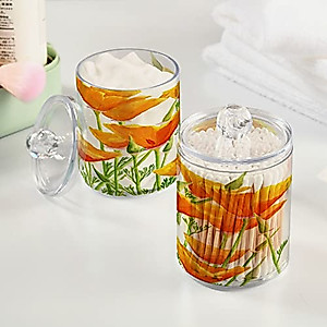 Eionryn California Poppies Spring Flowers Qtip Dispenser Apothecary Jars Yellow Summer Floral Bathroom Qtip Holder Storage Canister Plastic Jar 10 Oz for Cotton Ball Swab Round Pads Floss 2pcs