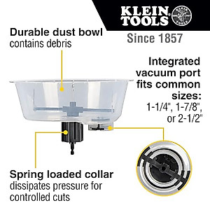 Klein Tools 53710 Hole Saw, Adjustable Circle Hole Cutter with Dustbowl, Integrated Vacuum Port, for Drywall and Ceiling Tiles, 2 to 7-Inch