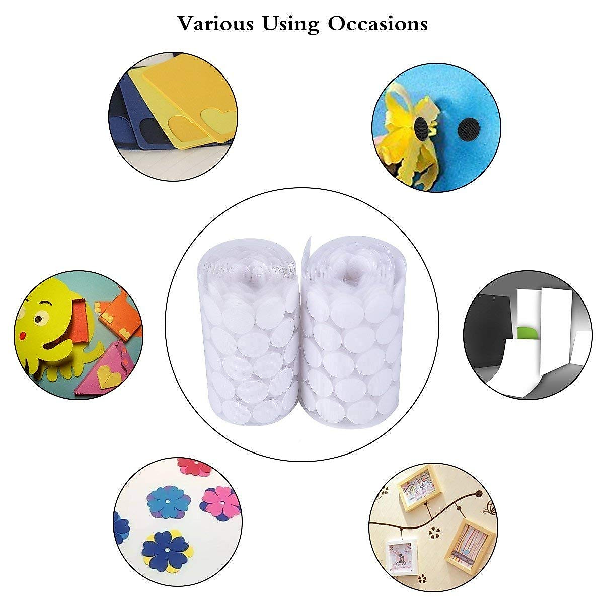 Self Adhesive Dots,1100pcs(550 Pairs) 0.59" Diameter Strong Sticky Back Hook Nylon Coins, 15mm Loop Strips with Waterproof Glue Tapes, Perfect for School Classroom ,Office, Home(White)