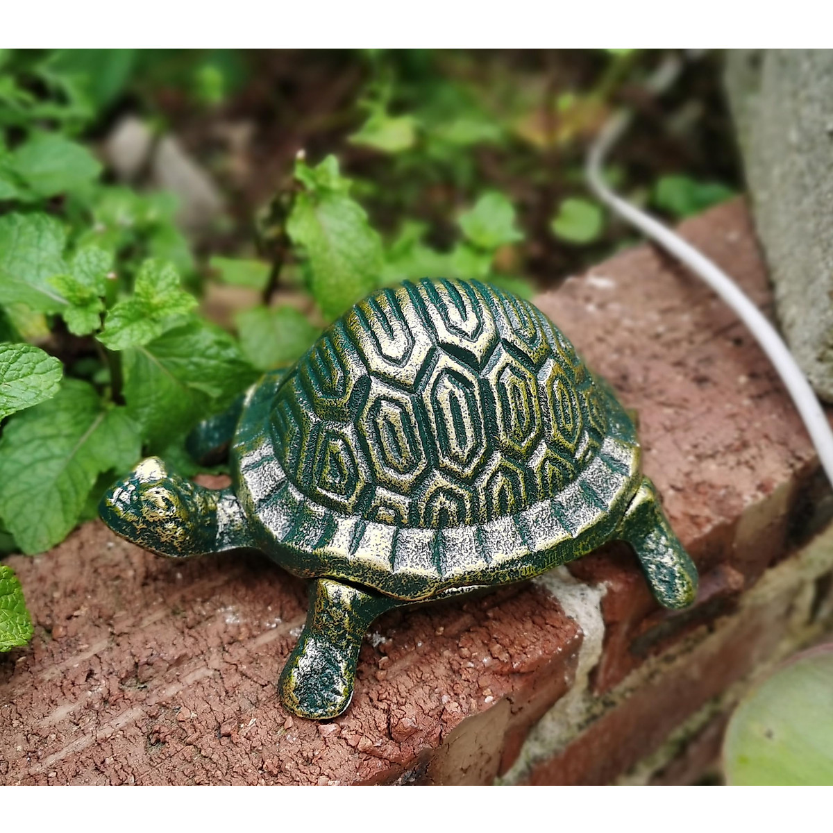 BSTWISH Cast Iron Turtle Key Hider - Spare Key Holder - Garden Decoration Turtle, Jewelry Trinkets Box for Key, Ear Studs, Ring, Paper Clip (Antique Green)