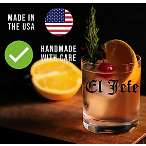 Spotted Dog Company Printed 11oz Whiskey Glass - El Jefe - The Boss - Old Tyme, National Boss Day Gifts Best Boss Ever Funny