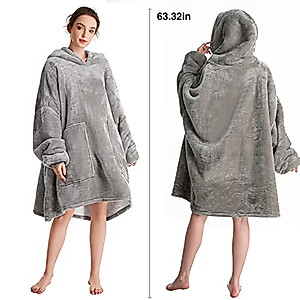 Aemicion Oversized Wearable Blanket Sherpa Fleece Blanket Hoodie Comfortable Soft Warm Thick Big Hooded Sweatshirt Hoodie Blanket for Adults Women Girls Teenagers Teens Men (Light Grey)