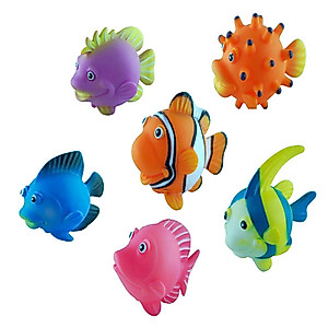 BOHS Rubber Squirting Fish - Cute Floating Cartoon Soft - Baby Bath Play Water Marine Animals Toys - 6 Count
