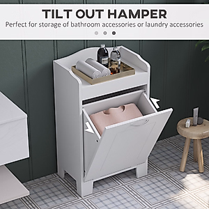 HOMCOM 31" Tilt Out Laundry Hamper, Free Standing Home Organizer Hamper, Bathroom Storage Cabinet, White