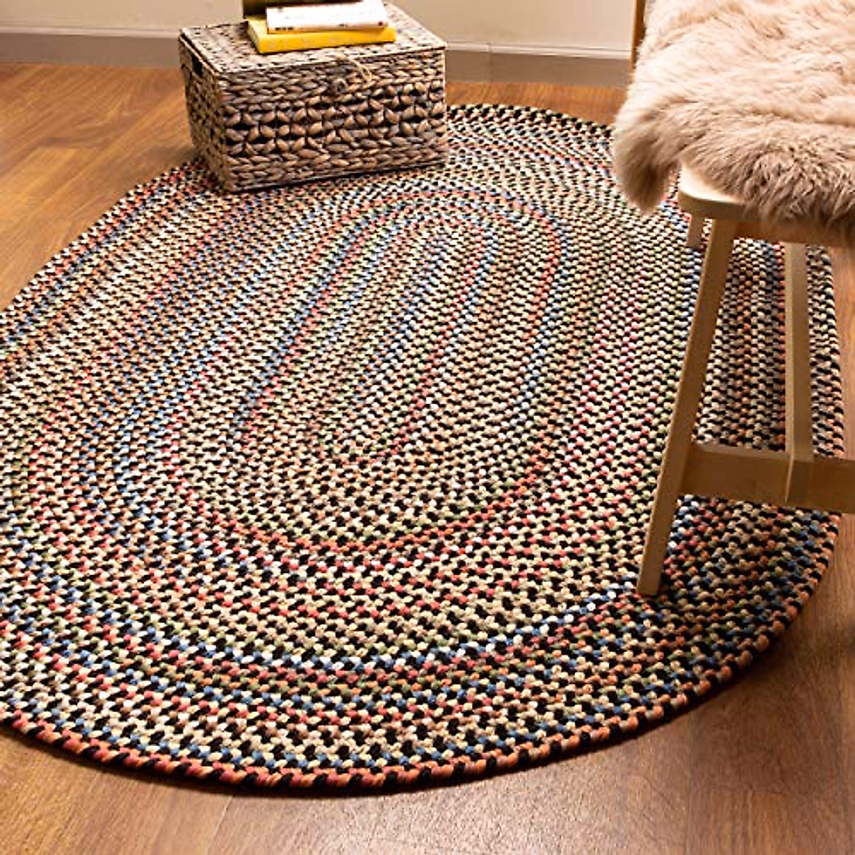 Super Area Rugs Roxbury American Made Braided Rug for Indoor Outdoor Spaces, Charcoal/Natural Multi, 4' X 6' Oval