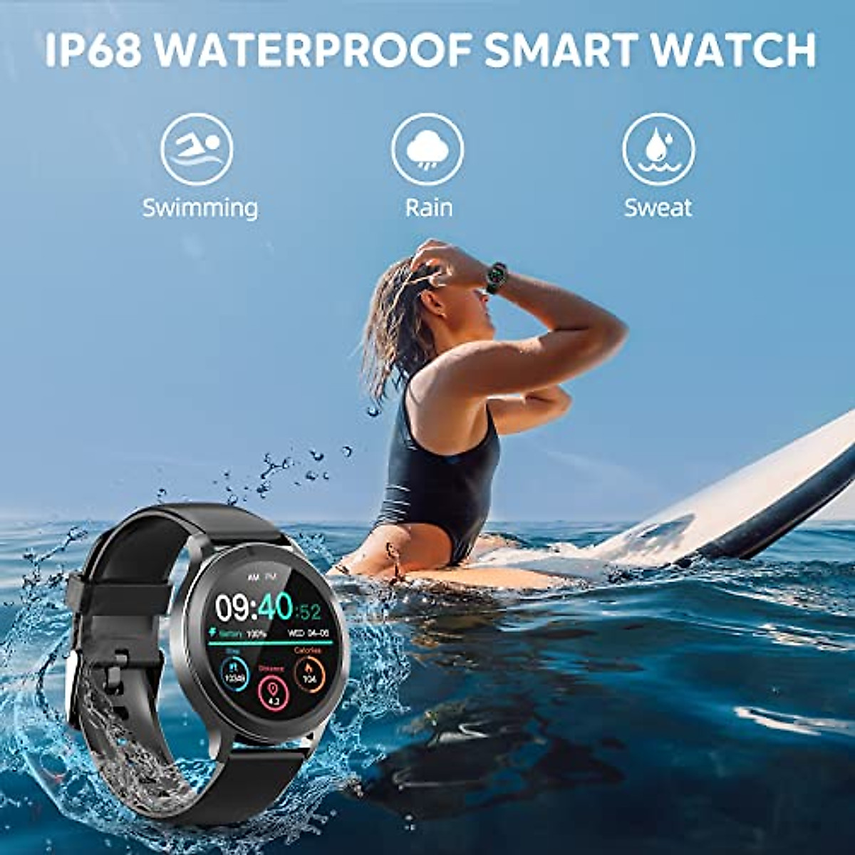 OTOSAGOW Smart Watch Bluetooth Call (Answer/Make Call), 1.45'' Touch Screen IP68 Waterproof Fitness Tracker with 100+ Sports Modes, Smart Watches for Men Women Android and iOS iPhone Compatible, Black