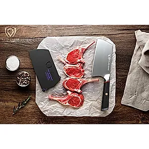 DALSTRONG Meat Cleaver Knife - 7 inch - Phantom Series - Premium Japanese High-Carbon AUS-8 Steel - Razor Sharp - Spanish Pakkawood Handle Kitchen Knife - Meat Cutting, Carving, Bone - Sheath Included