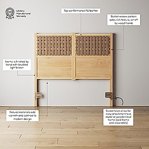 Nathan James Evelyn Scandinavian Brushed Finish and Faux Leather Weave Headboard, Queen, Natural Brown Wood