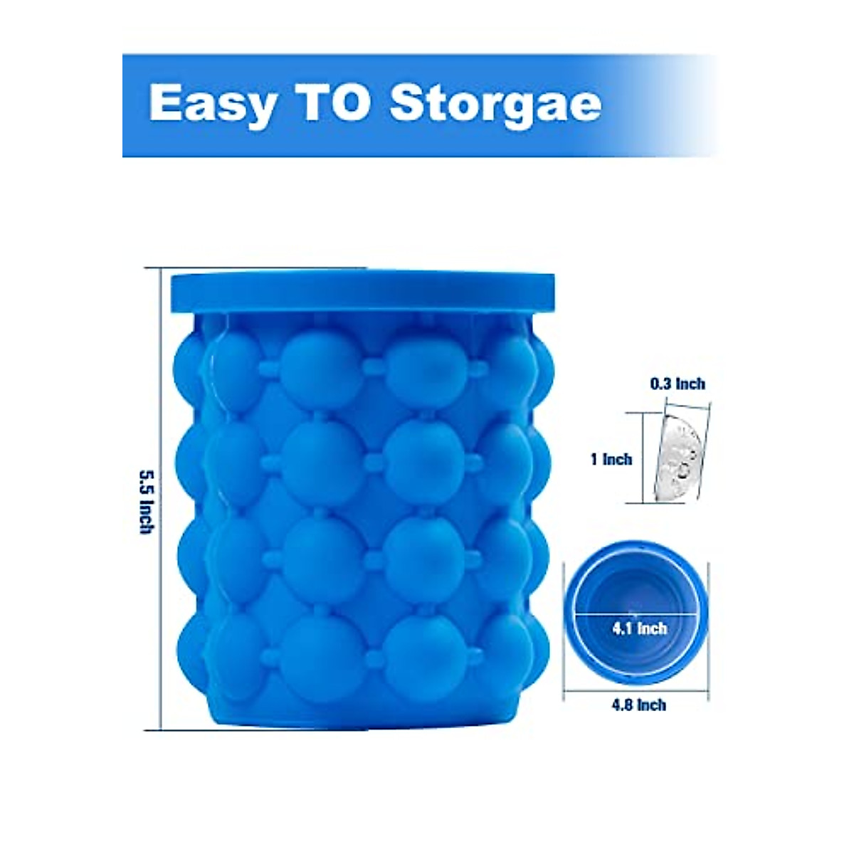 Ice Cube Mold Ice Cube Trays, New 3D Ice Cubes Maker(2 in 1), Large Cylindrical Silicone Ice Bucket for Frozen Cocktail, Beverages and More - Blue