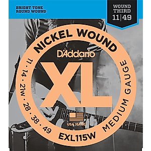 D'Addario EXL115Wx5 (5 sets) Electric Guitar Strings, 3rd String Wound, Nickel, Round Wound, Blues/Jazz Rock (.011-.049)