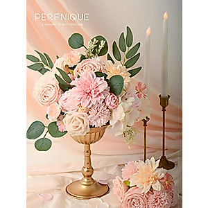 PERFNIQUE Pink Artificial Flowers Combo Box, Set of 47pcs Faux Flowers, Fake Floral Arrangements for DIY Wedding Bouquets Centerpieces with Roses, Baby Shower Party Home Decorations(Peach Pink)