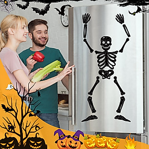Bememo Halloween Skeleton Garage Door Magnets 42.9 Inches Dancing Skeleton Skull Magnetic Sticker Decor Black Large DIY Garage Magnets for Halloween Party Home Door Car Dishwasher Decor
