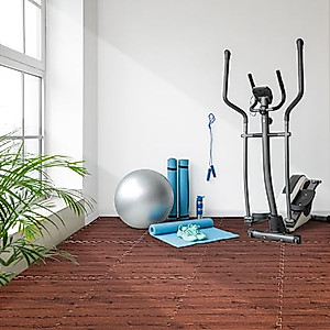 Sorbus 48Sq. Ft. Wood Grain Floor Tiles Foam Mat EVA Interlocking Mats Tile 3/8-Inch Thick Flooring Wood Puzzle Exercise Mats w/Borders - Home Playroom Basement, Apartment, Trade Show, Baby, Dance