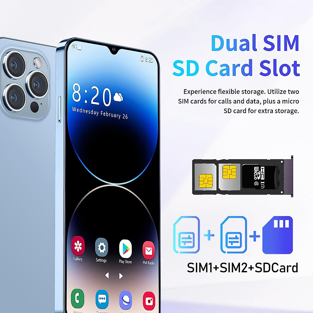 BLACKCYBER i14Ultra Max Unlocked 5G Cellphone Android Smartphone Phone, 8GB RAM, 512GB ROM 1TB Expandable, 6.8 "FHD 120Hz Screen 6000mAh Battery, Dual Sim Card, 48+13MP Camera Dual Sim Card (Purple)