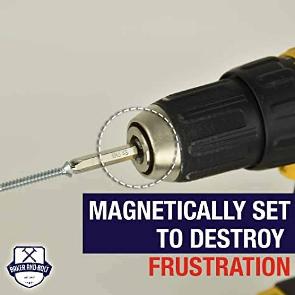 BAKER AND BOLT Robertson Square Drill Bit Set (PREMIUM Complete 12pc Set)/w Storage Case and Bit Holder -Hex Shank Magnetic Bit Set -THE GIFD COLLECTION -Fortified S2 Steel -Long 2in Heads for Drills