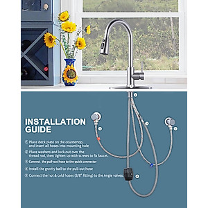 WOWOW Kitchen Faucet with Sprayer, Kitchen Sink Faucet, SUS 304 Stainless Steel, High Arc Single Handle Brushed Nickel Kitchen Faucets with Pull Down Sprayer, Pull Out Kitchen Faucet with Deck Plate