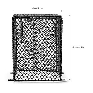 Iron Reptile Lamp Cover,Heat Light Cage Pet Reptile Anti Scald Lamp Mesh Cover Day Night Ceramic Light Bulb Heating Lampshade,Heat Light Cage with 4 Screws (Square)