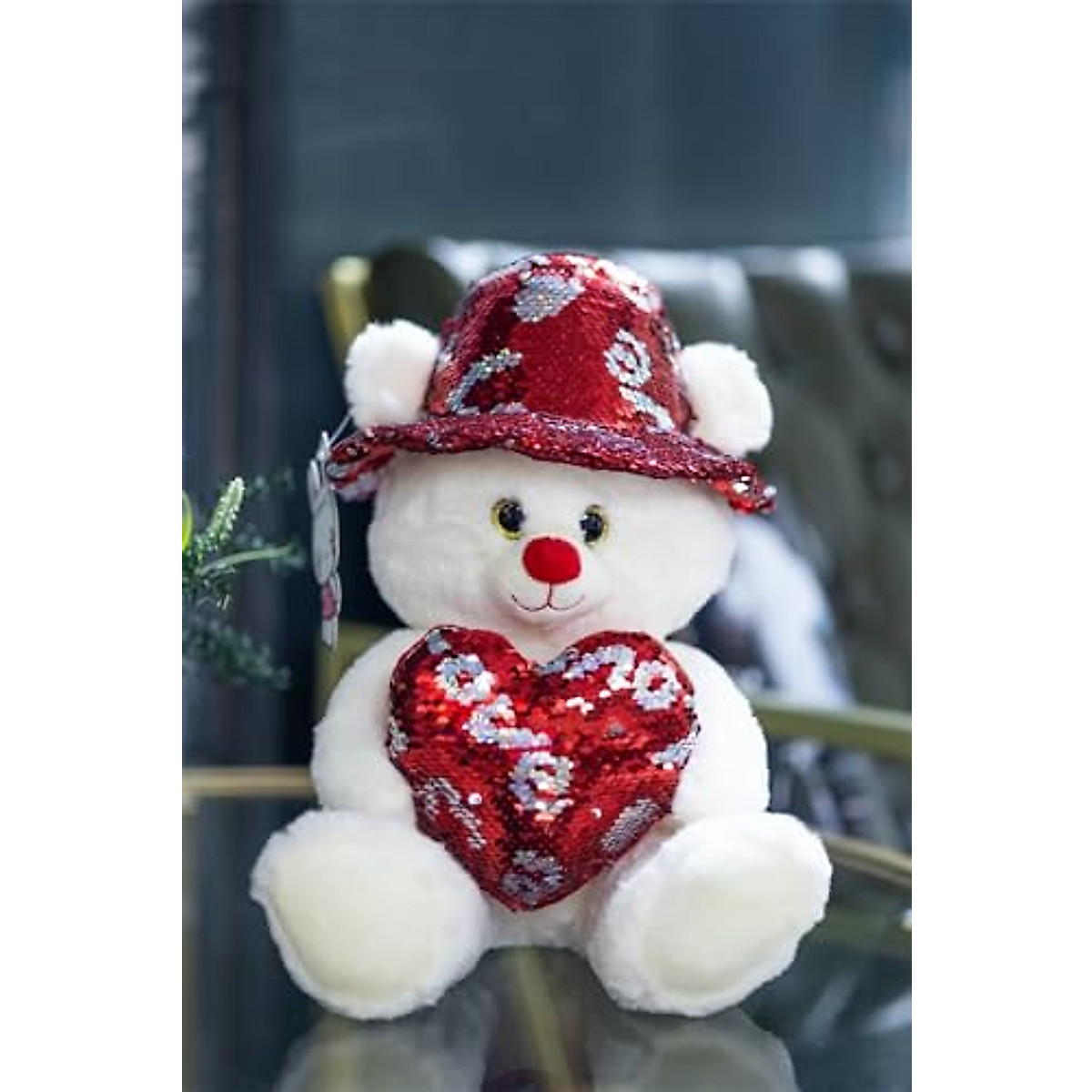 XIRONGTU Sequin Teddy Bear Stuffed Animal (15 Inches) Heart Plush Teddy Bear That Say Love,Valentine's Day Gift,Surprise Gifts for Wife, Wedding Gifts, Birthday Gifts for Women