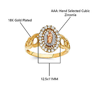 Savlano 18K Gold Plated Yellow White & Rose Tri Color Lady of Guadalupe Virgin Mary with Round Cut Cubic Zirconia Women Religious Ring (8)