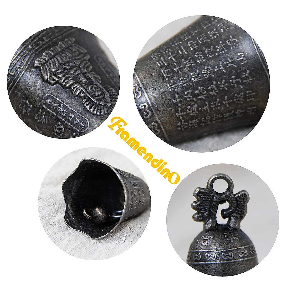 Framendino, 10 Pack Mini Pray Buddha Feng Shui Bell Pendant for Crafts Home Garden Decorative Bronze