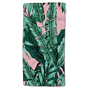 HGOD DESIGNS Tropical Hand Towels,Tropical Banana Grenn Leaves in The Pink Background 100% Cotton Soft Bath Hand Towels for Bathroom Kitchen Hotel Spa Hand Towels 15"X30"
