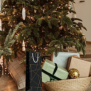Gold Wine Gift Bags - Set of 6 - Assorted Black & Gold Gift Bags With Handles + Name Tags. - Modern Geometric Metallic Gift Bags - Perfect for Christmas, Birthdays, Anniversaries, Bridal Showers, Thank You Gifts, Housewarming Dinner Party, Weddings, & mor