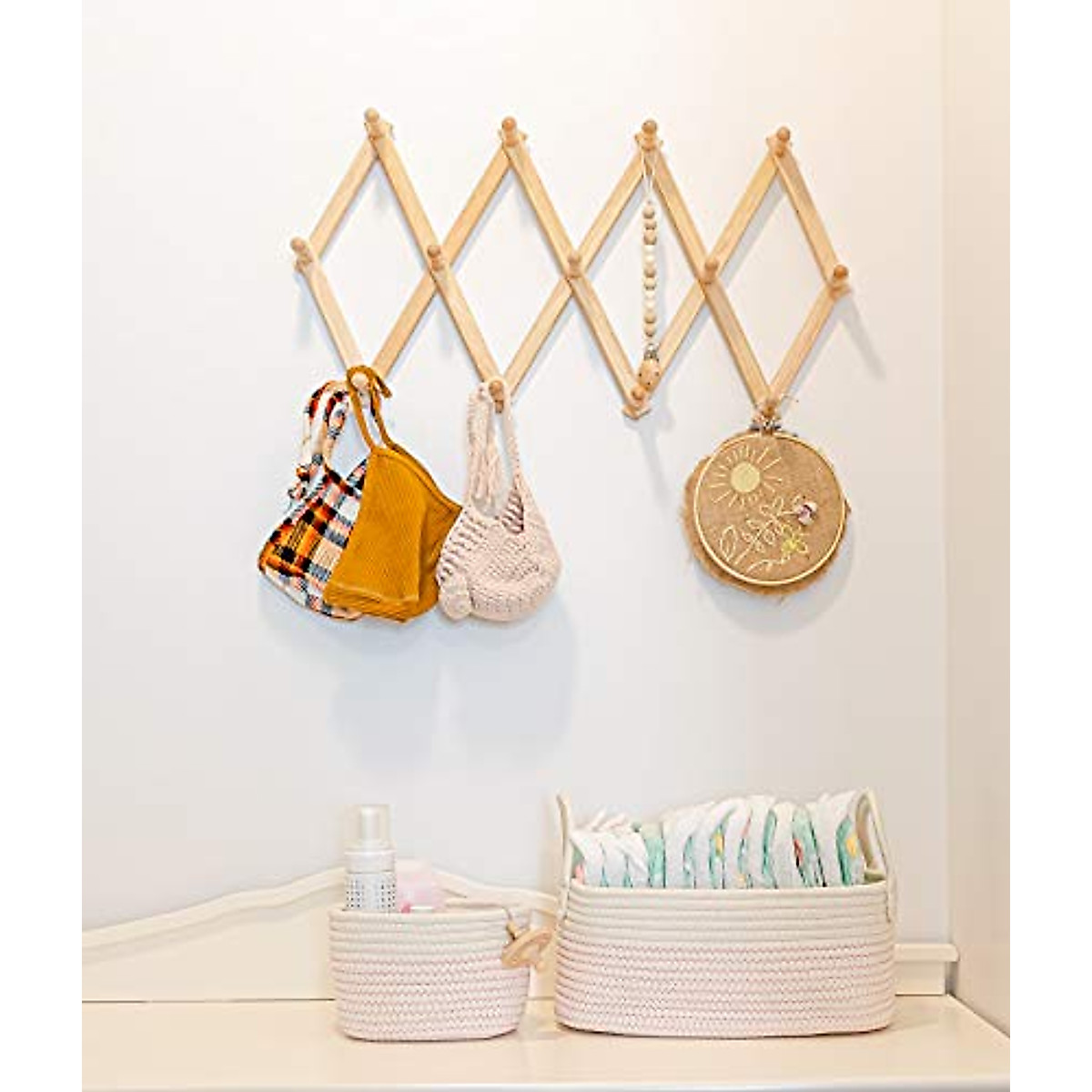 OrganiHaus Pink Baby Changing Basket | Nursery Storage Baskets for Shelves | Cotton Rope Basket w/Handles | Cloth Basket for Toys | Towel Basket Bins | Set of 3 Small Woven Basket for Storage