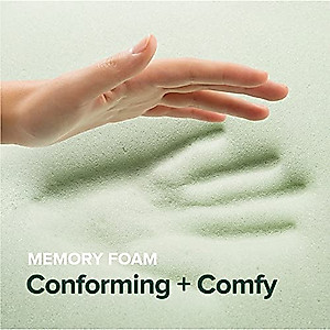 Zinus 4 Inch Green Tea Pressure Relief Memory Foam Mattress Topper/Zoned Airflow Comfort Foam/Cover Included/CertiPUR-US Certified, Short Queen, White