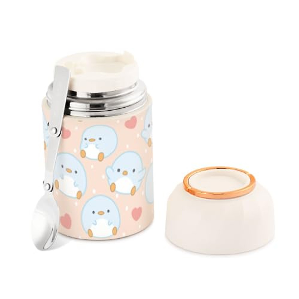 Cartoon Easter Chichen Animal Hearts Kids Womens Food Insulated Jar with Spoon 17oz/500ml Containers To Keep Food Hot Stainless Steel Vacuum Portable Thermal Food for Lunch Accessories